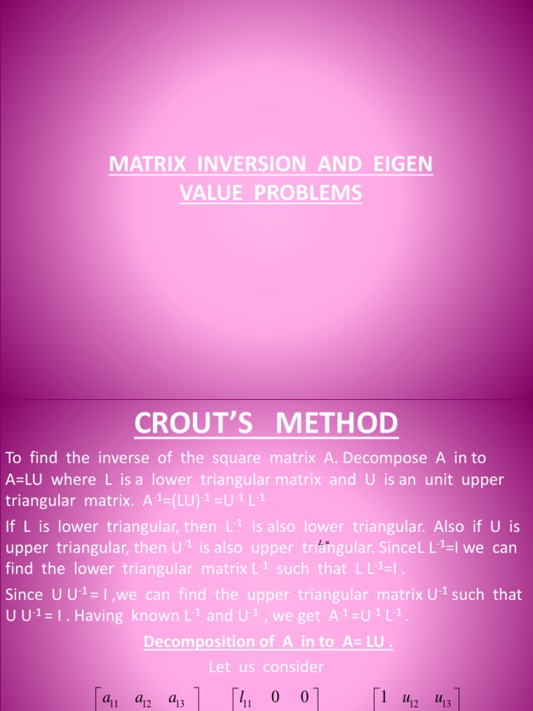 Matrix Inversion And Eigenvalue Pdf Eigenvalues And Eigenvectors 
