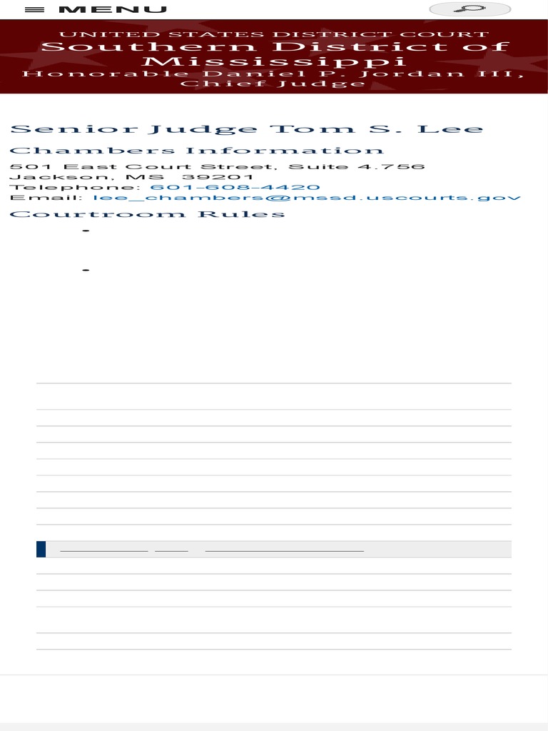 Senior Judge Tom S. Lee Southern District of Mississippi United States ...