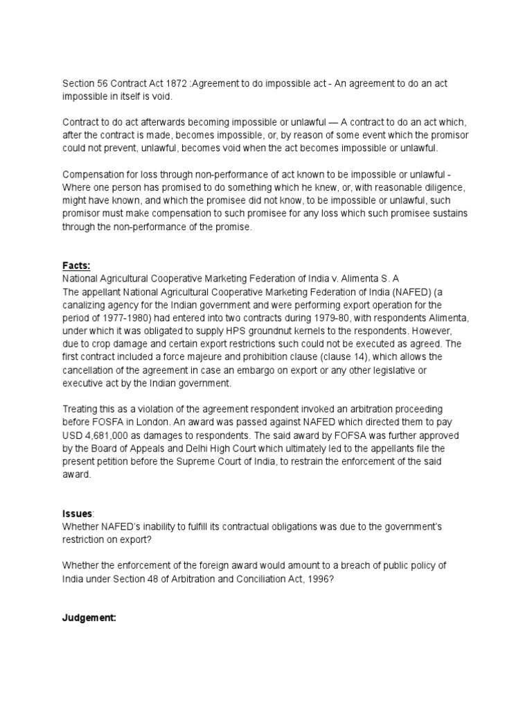 Impossibility of Performance of Contract | PDF | Supreme Court Of India ... Impossibility of Performance of Contract | PDF | Supreme Court Of India ...