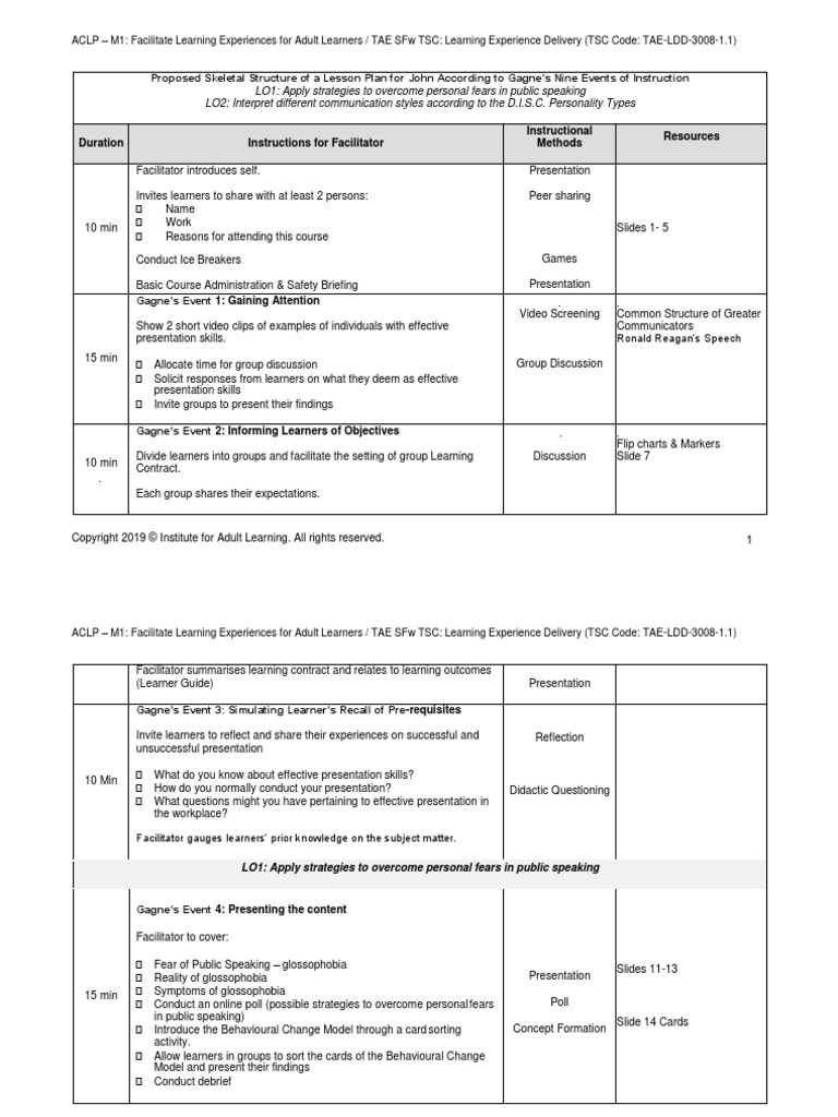 Sample Lesson Plan Using Gagne (DISC) | PDF