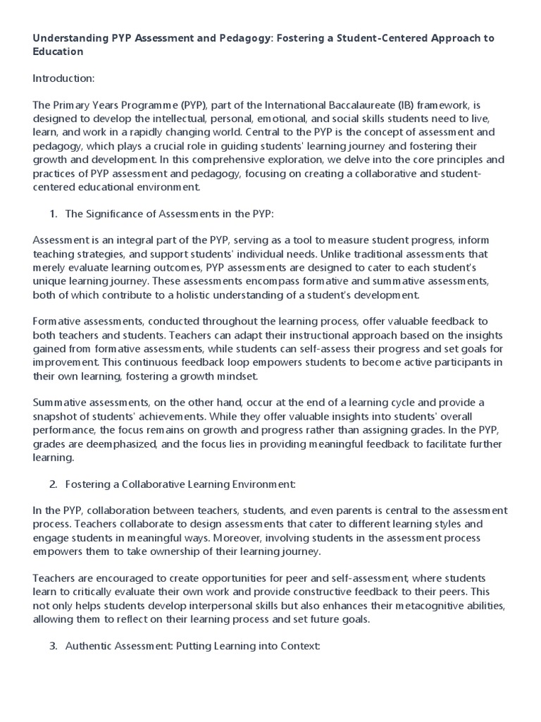 Understanding PYP Assessment and Pedagogy | PDF | Educational ...