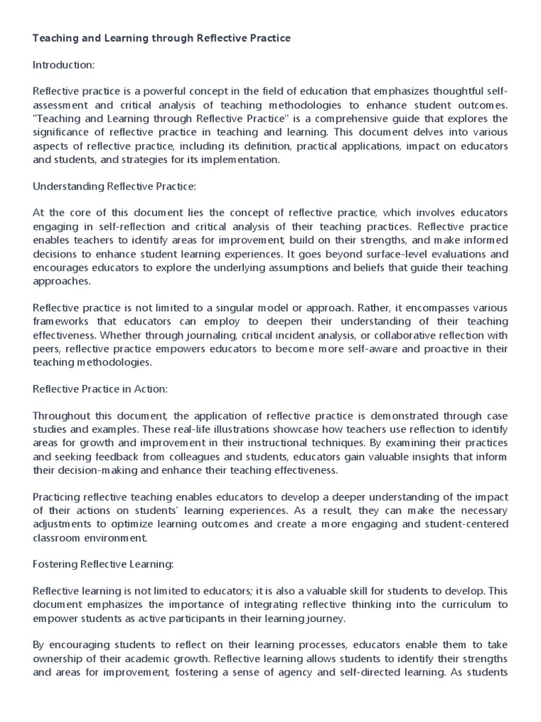 Teaching and Learning Through Reflective Practice | PDF | Wellness ...