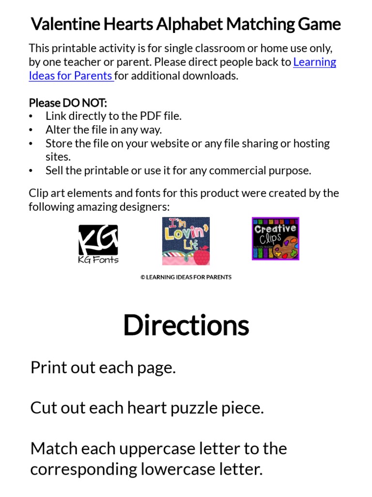 Valentine Hearts Alphabet Match Game | PDF | Career & Growth | Language ...