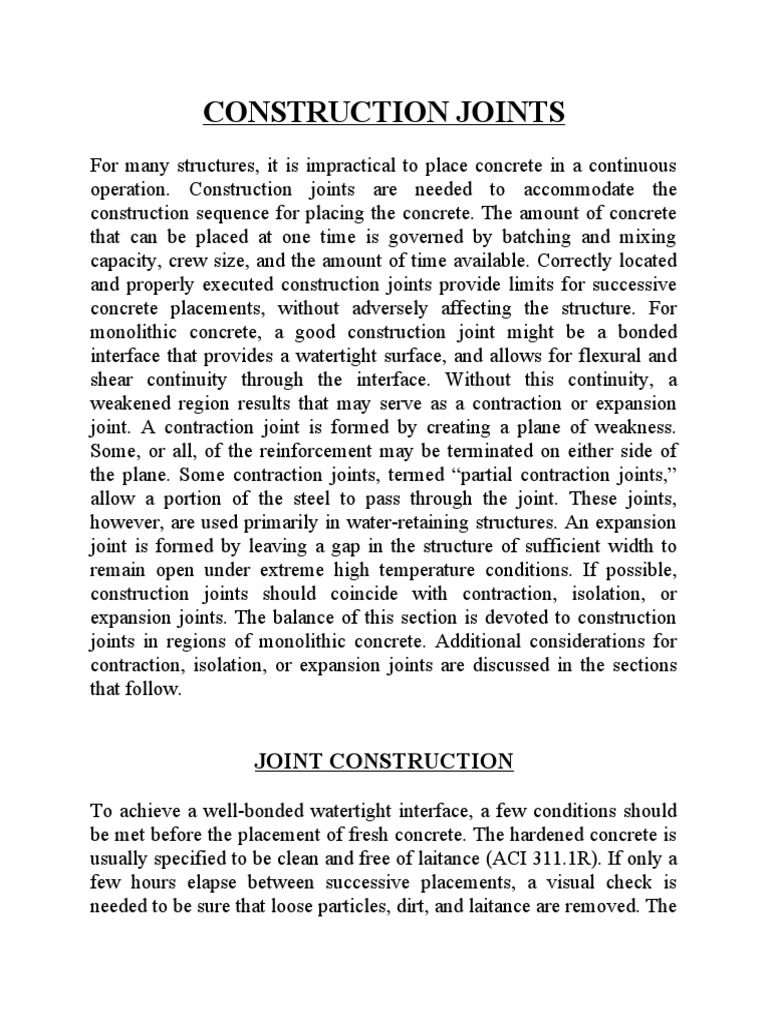 Construction Joints in Concrete Structures | PDF | Science ...