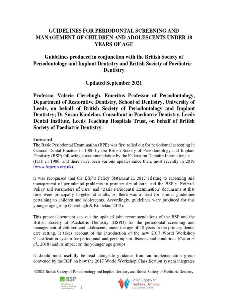 BSP Guidelines for Pediatric Periodontal Care | PDF | Periodontology ...
