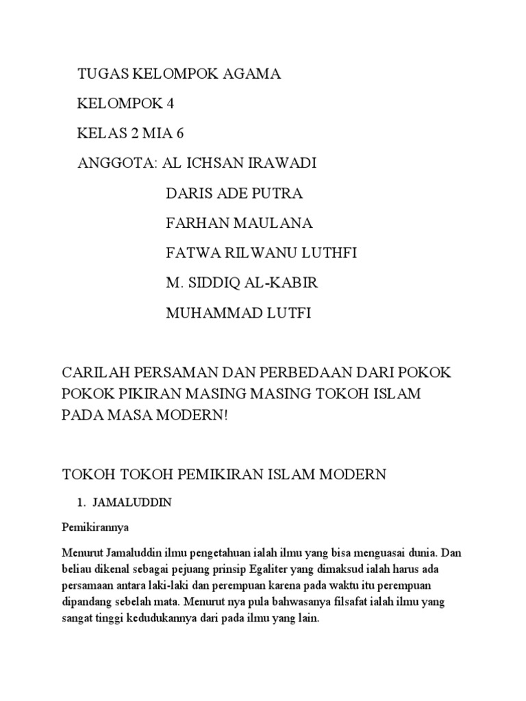 Tokoh Tokoh Pemikiran Islam Modern Kel 4 KLS 2mia6 | PDF