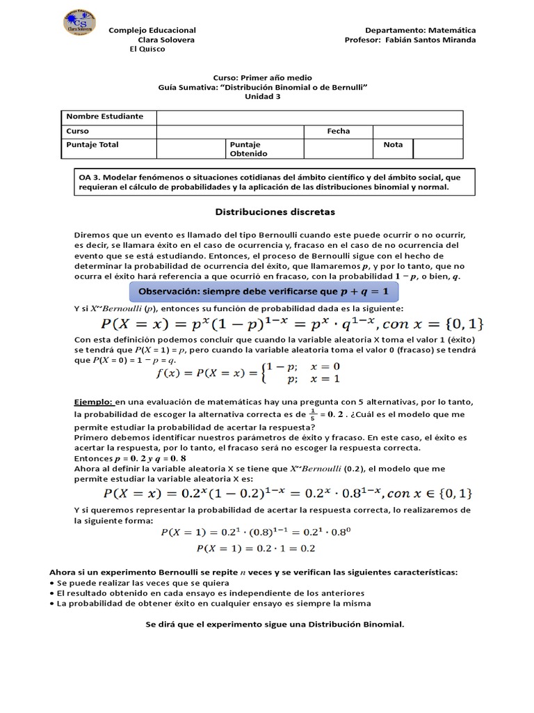 Guía Distribución Binomial | PDF | Teoría de probabilidad | Matemáticas