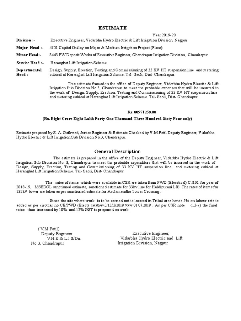 33 KV Line Estimate Wardha LIS | PDF | Insulator (Electricity) | Concrete