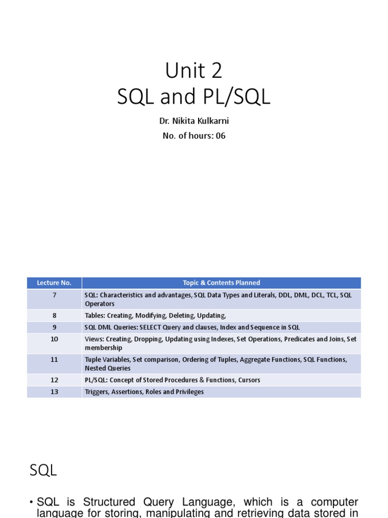Unit 2 - SQL and PLSQL | PDF