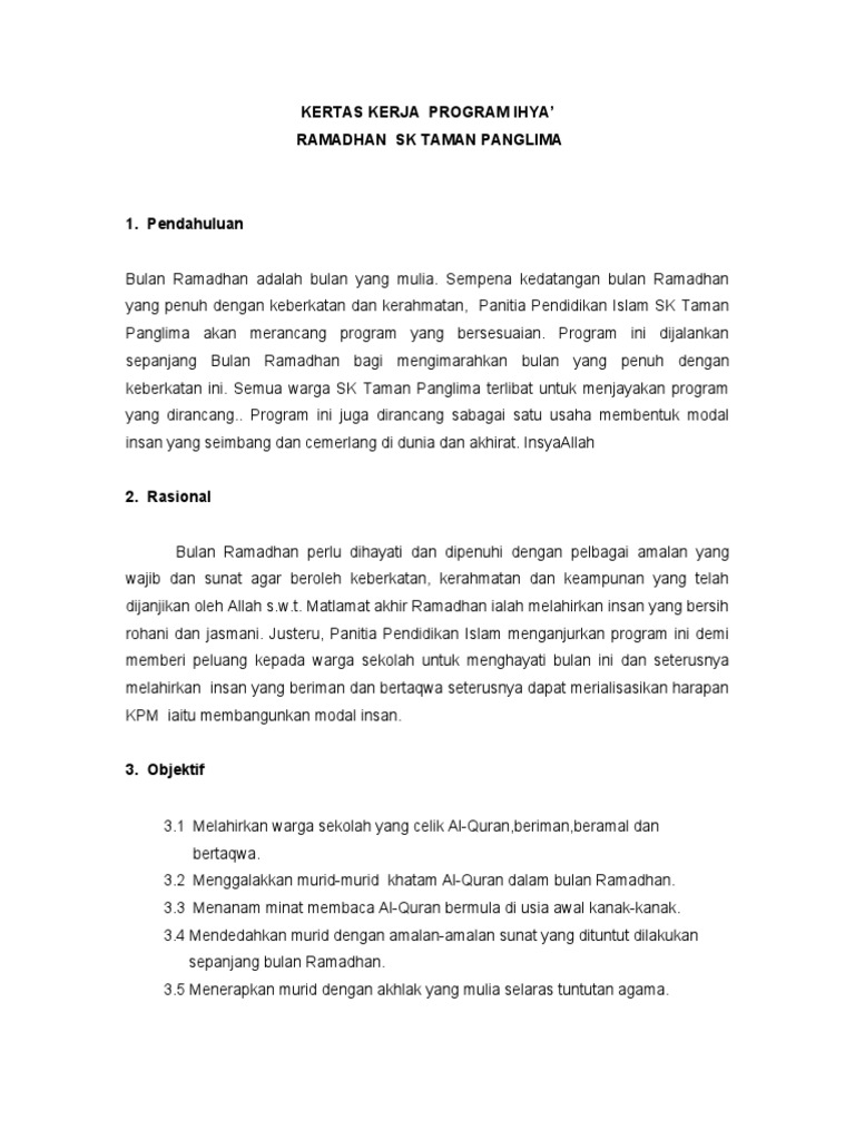 Kertas Kerja Program Ihya 2022 | PDF