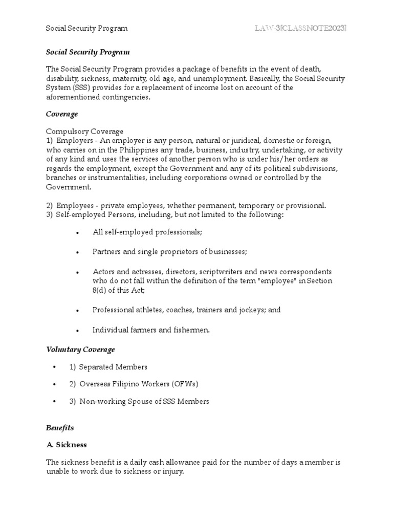 SSS Law (Notes) | PDF