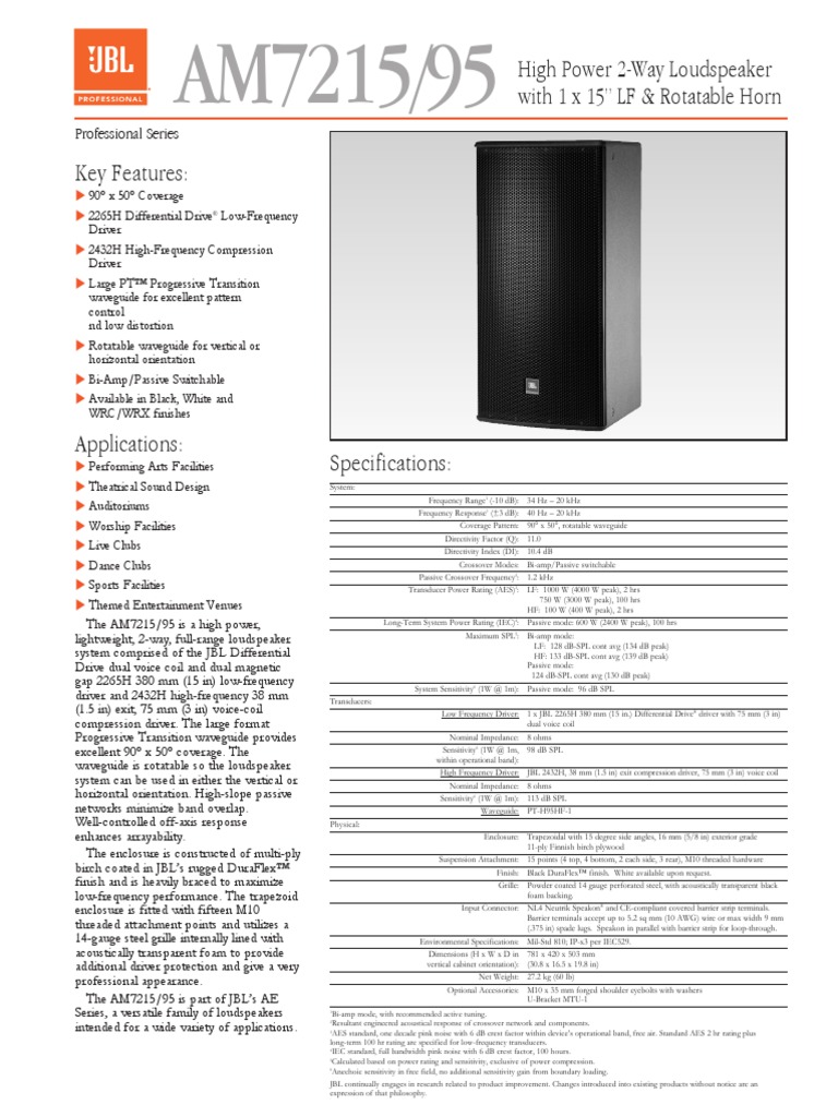 JBL Am7215 95-082016 | PDF | Loudspeaker | Sound Technology