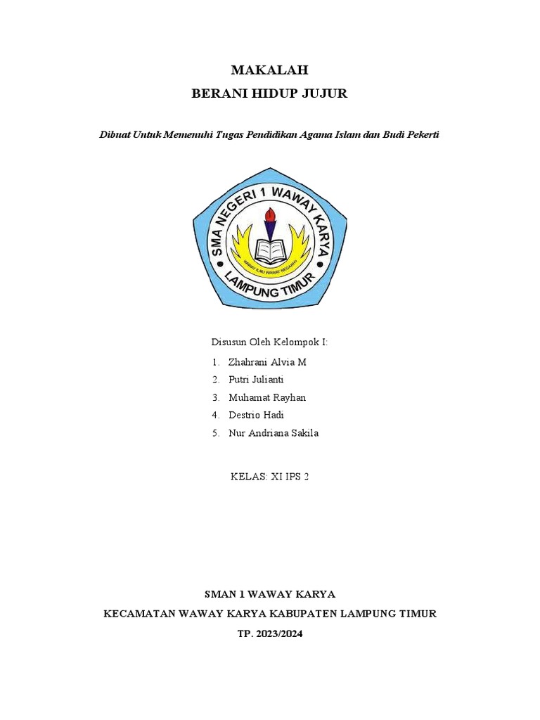 Makalah Bab 2 Kelas XI BERANI HIDUP JUJUR | PDF
