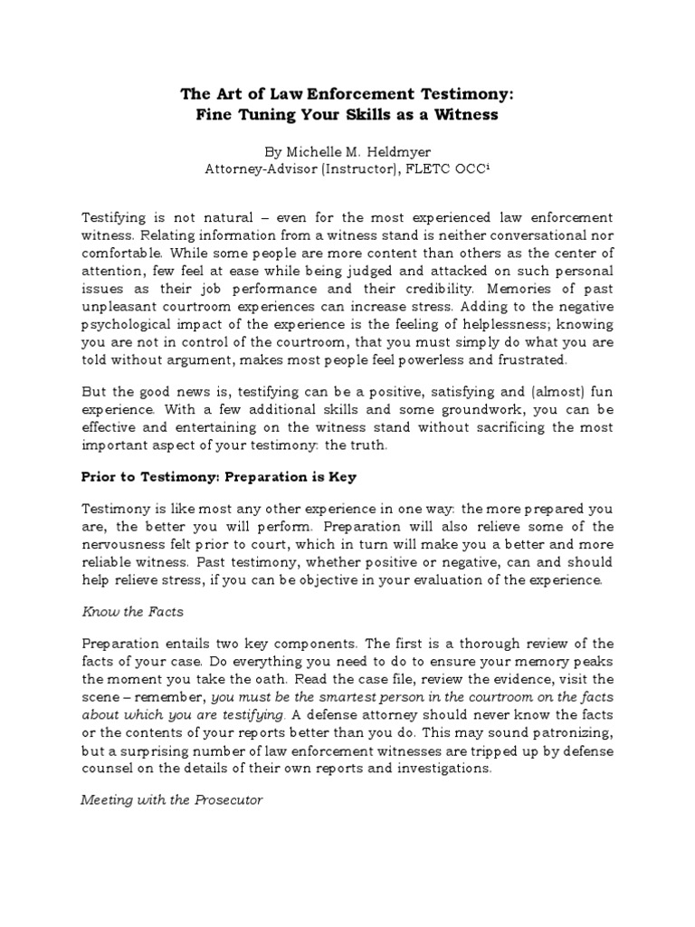 Mastering Law Enforcement Testimony Skills | PDF | Witness | Prosecutor