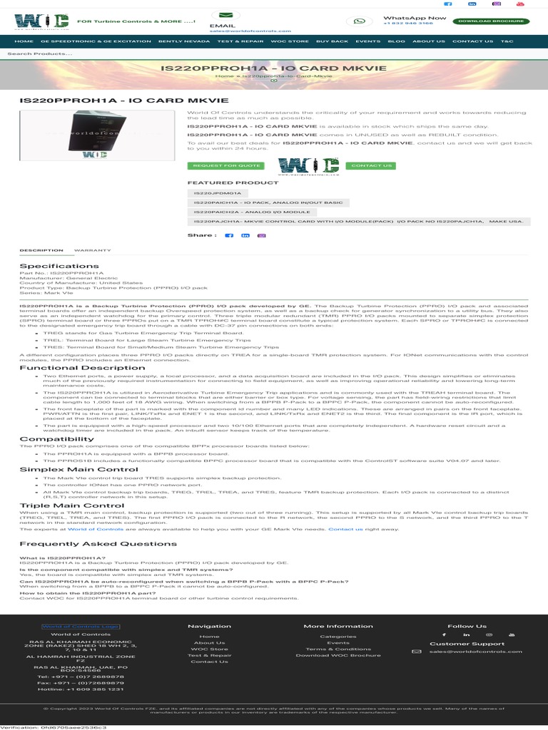 GE Mark VIe IS220PPROH1A - Buy, Repair, and Exchange - WOC | PDF