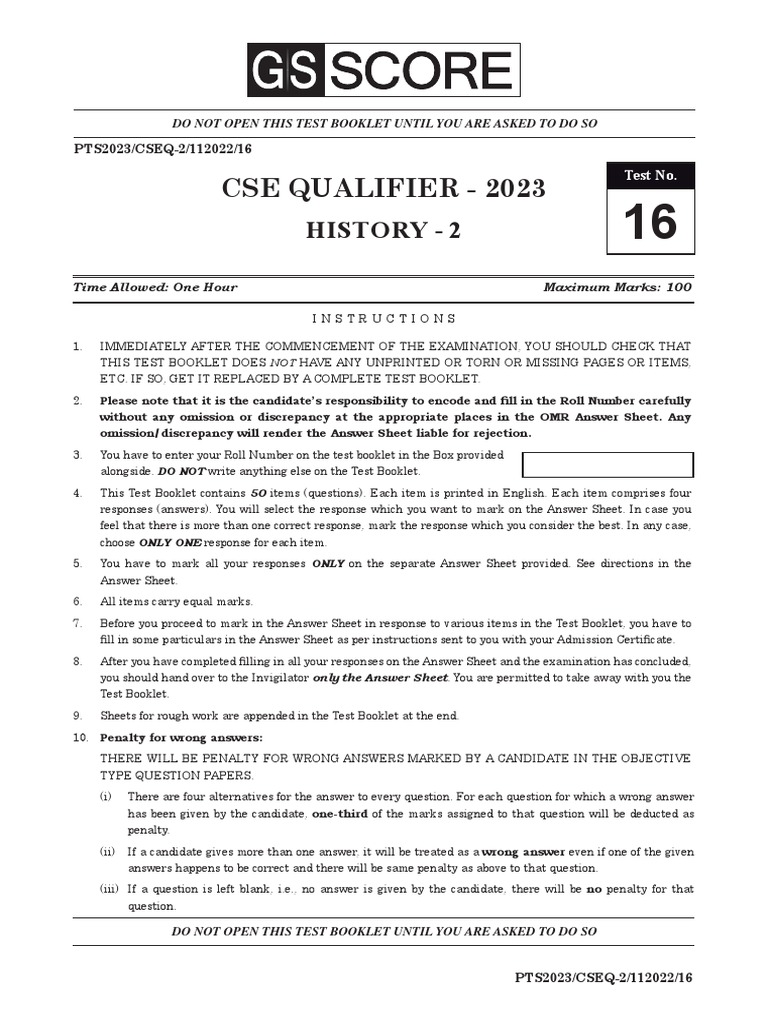 Questions CSEQ 2022 50 16 HISTORY | PDF