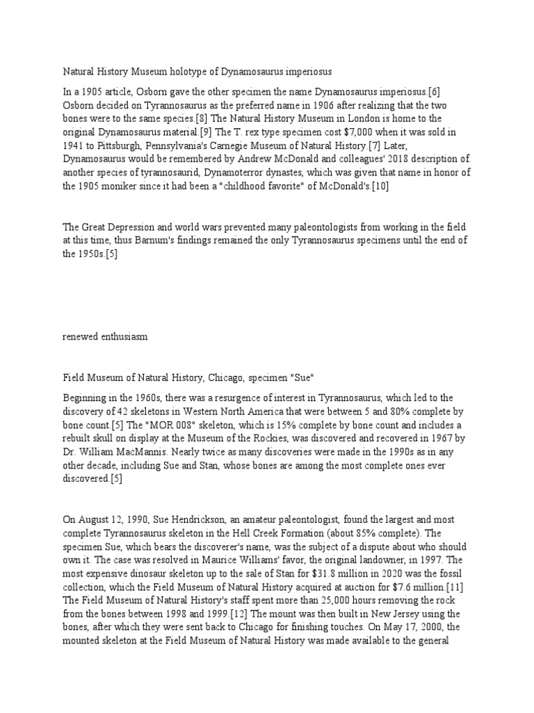 Natural History Museum Holotype of Dynamosaurus | PDF | Tyrannosaurus ...