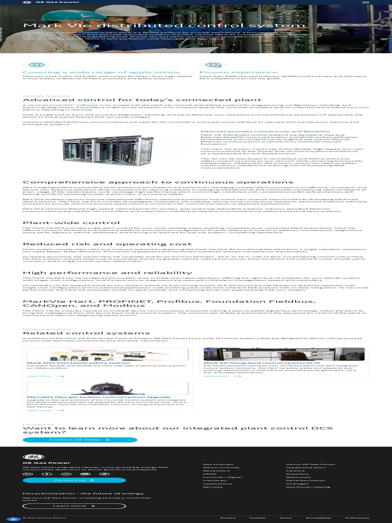 Mark VIe Distributed Control System (DCS) - GE Gas Power | PDF