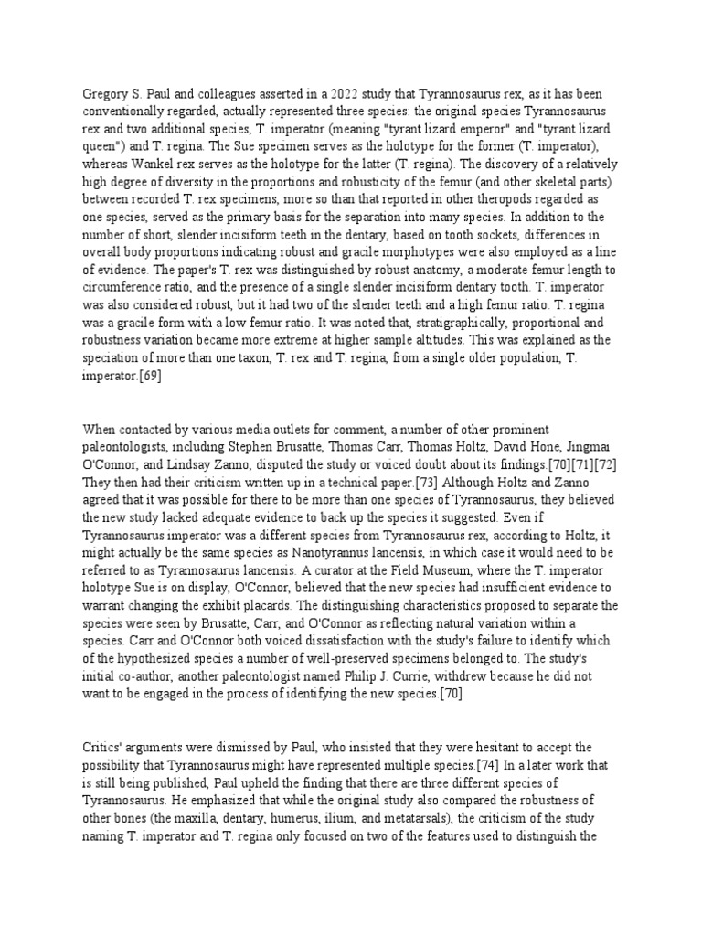 Gregory S. Paul and Colleagues Asserted in A 2022 | PDF | Tyrannosaurus ...