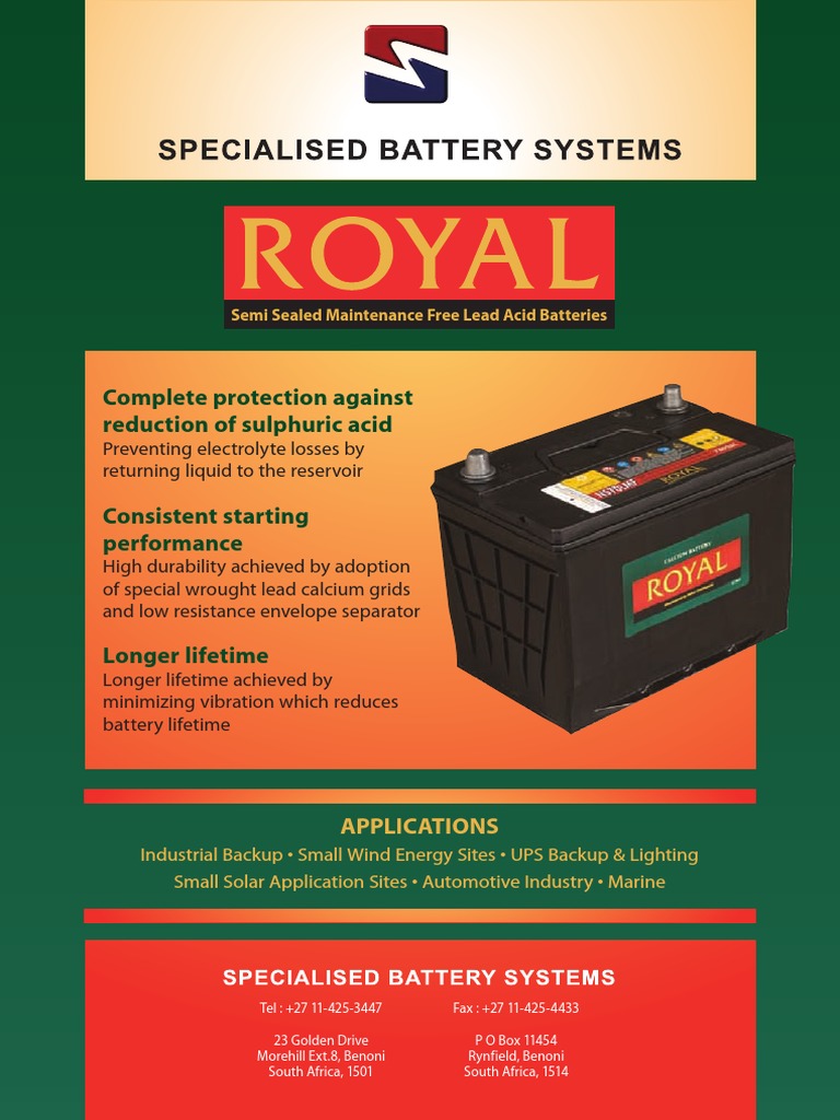 SBS Royal Battery Brochure | PDF | Energy Storage | Manufactured Goods