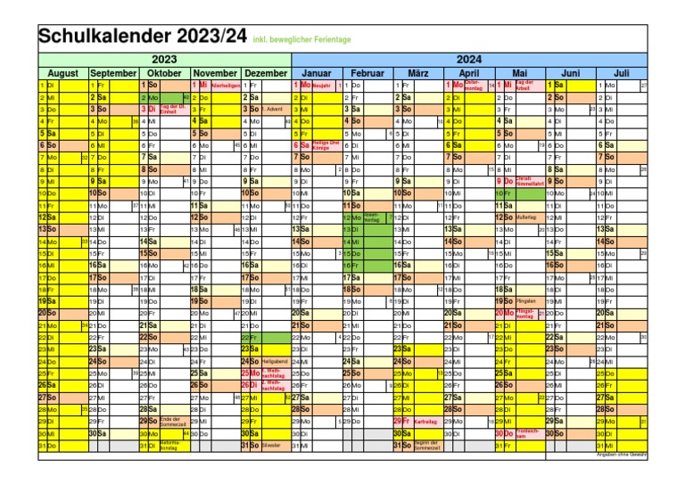 Schuljahreskalender 2023 2024 Pdf