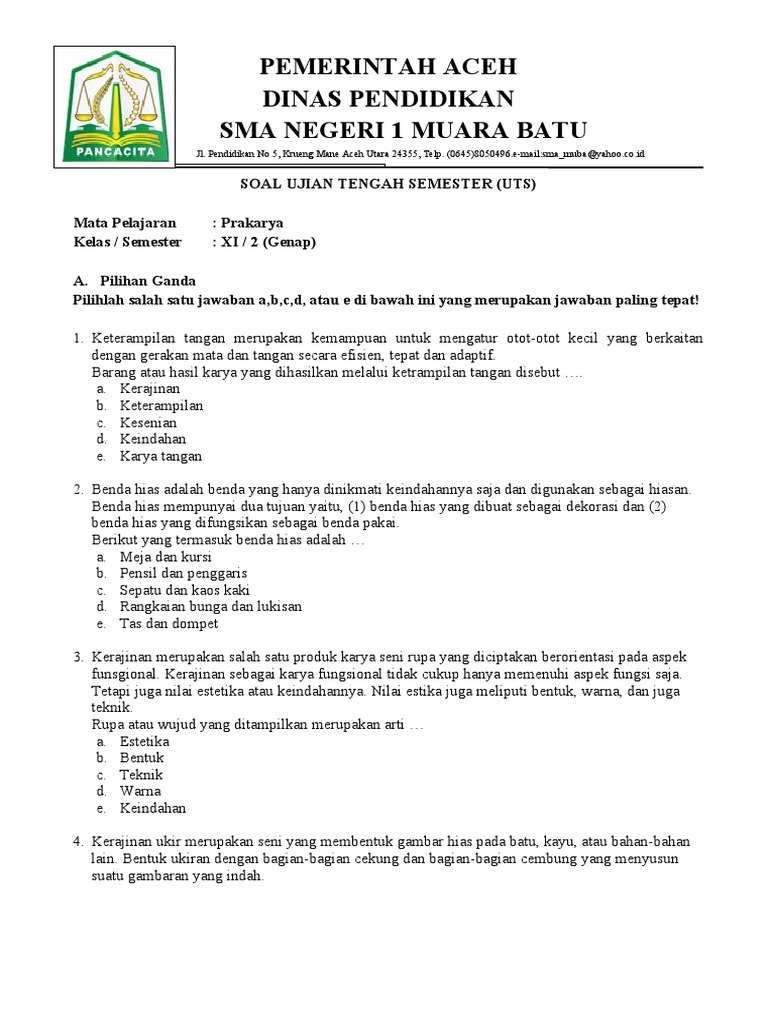 Soal Prakarya KLS Xi SMT 2 2022 | PDF | Seni