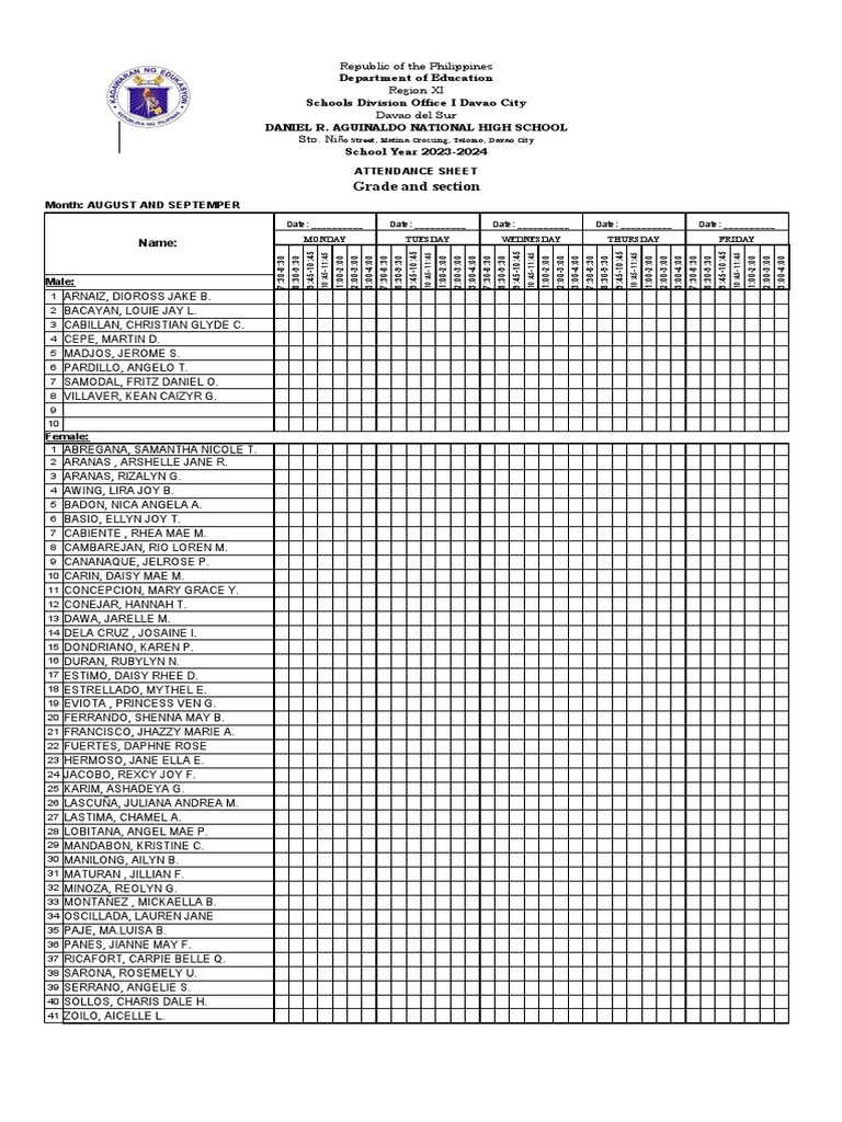 Attendance Sheet (Class Advisers) DepEd Teacher | PDF