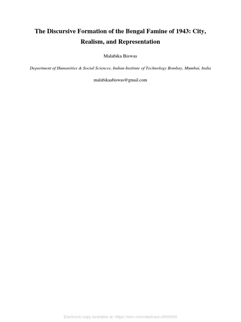 The Discursive Formation of The of Bengal Famine Malabika Biswas | PDF