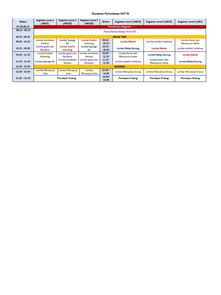 Rundown Lomba Kegiatan HUT RI 78 | PDF