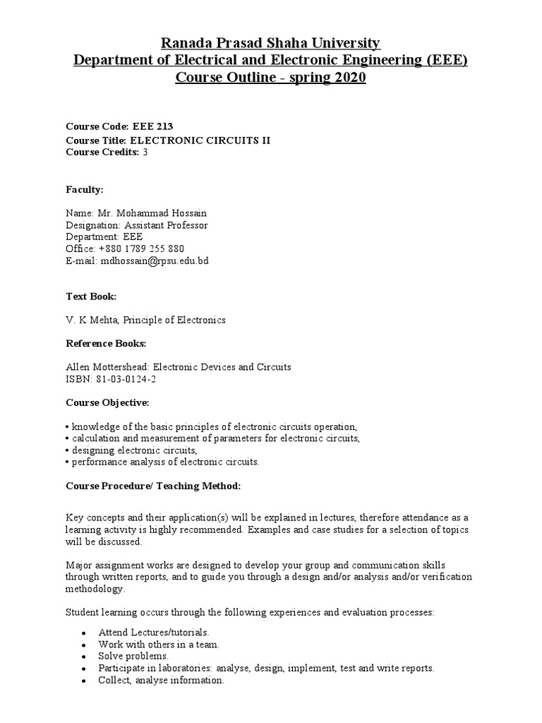 Eee 213 Electronic Circuit Ii Pdf Amplifier Operational Amplifier