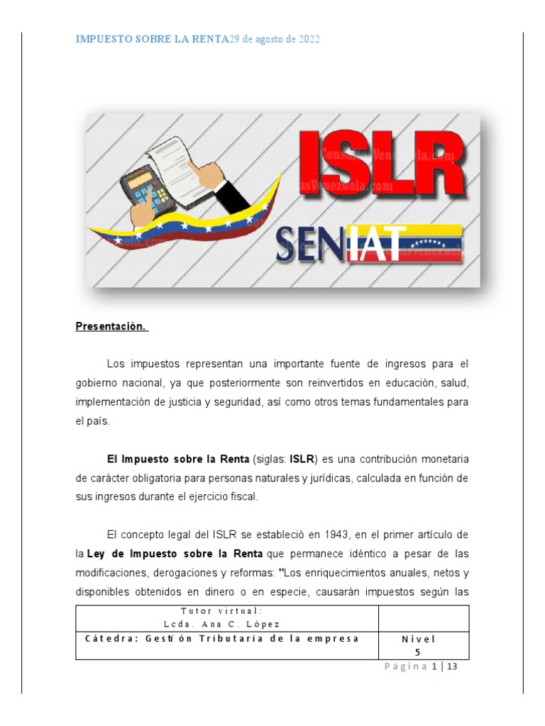 Unidad Ii. Islr | Descargar gratis PDF | Impuestos | Impuesto sobre la renta