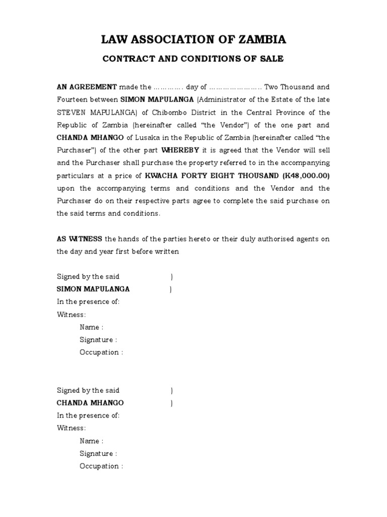 Contract of Sale - DINA CHIZIYA PHIRI | PDF | Justice | Crime & Violence