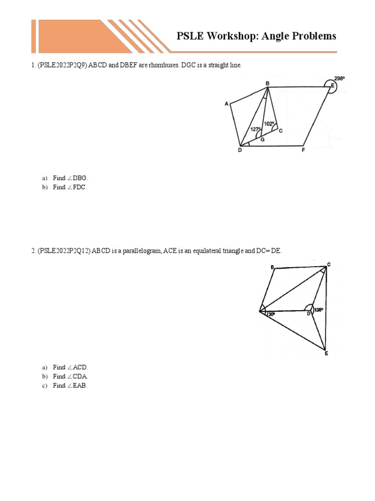 PSLE Workshop Angle Problems | PDF