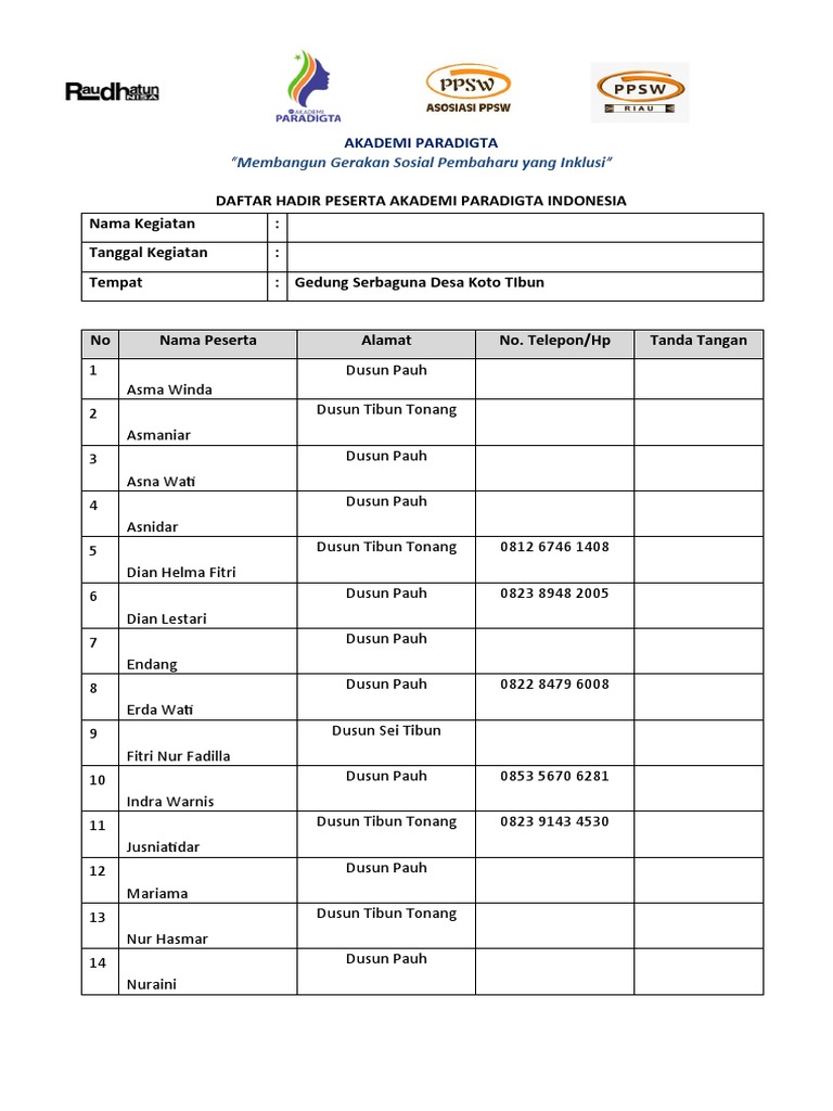 Absen Peserta API 2023 Kampar | PDF