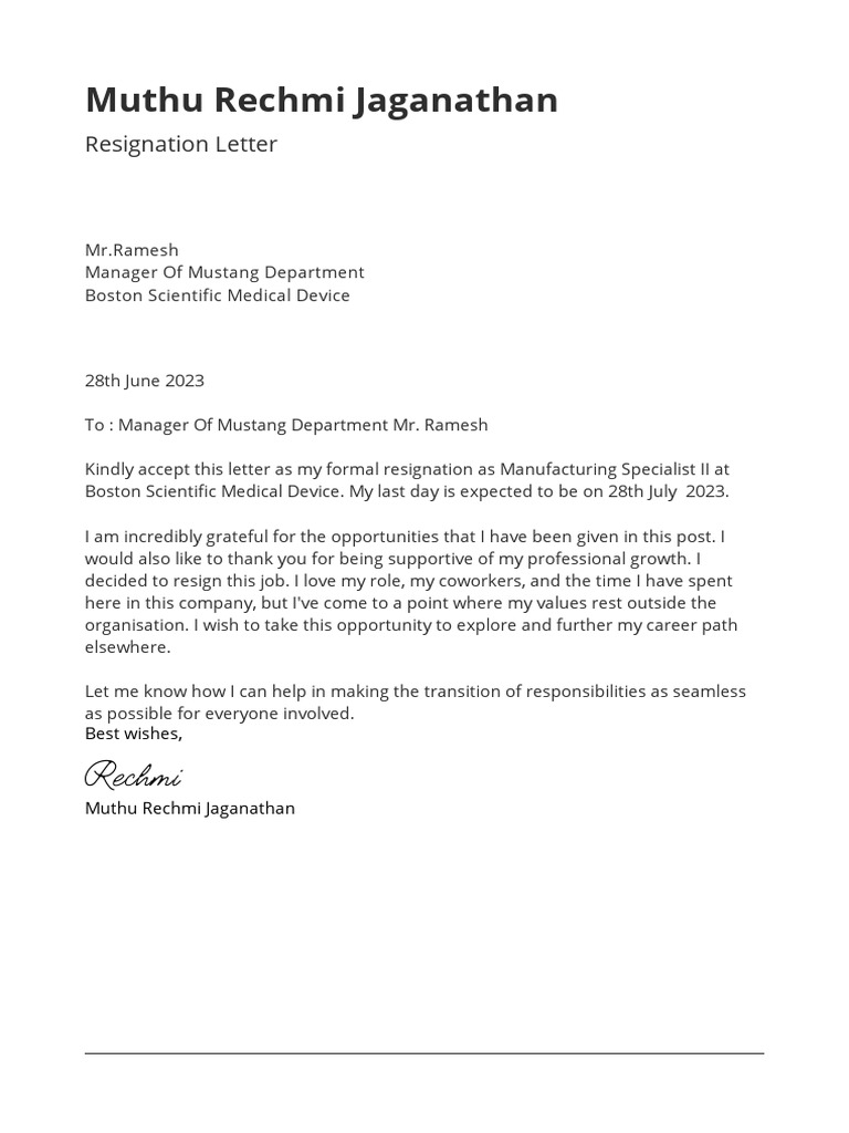 Black White Simple Blank Resignation Letter | PDF