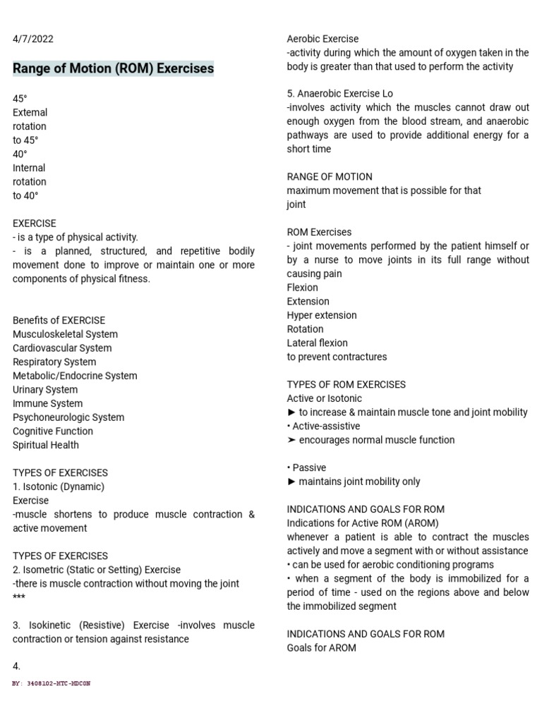 Understanding ROM Exercises and Contraindications | PDF