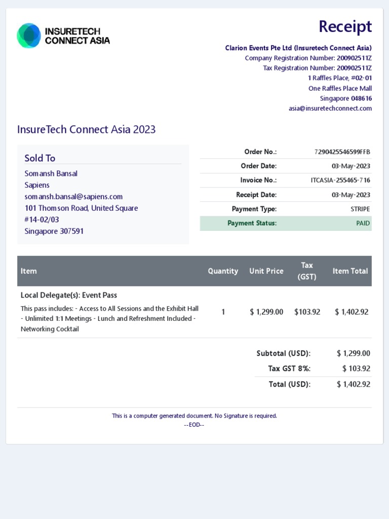InsureTech Connect Asia 2023 | PDF | Receipt | Business