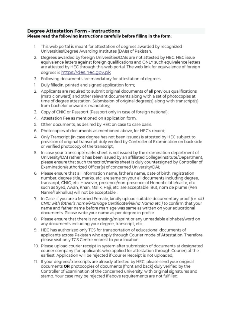 Degree Attestation Guidelines | PDF