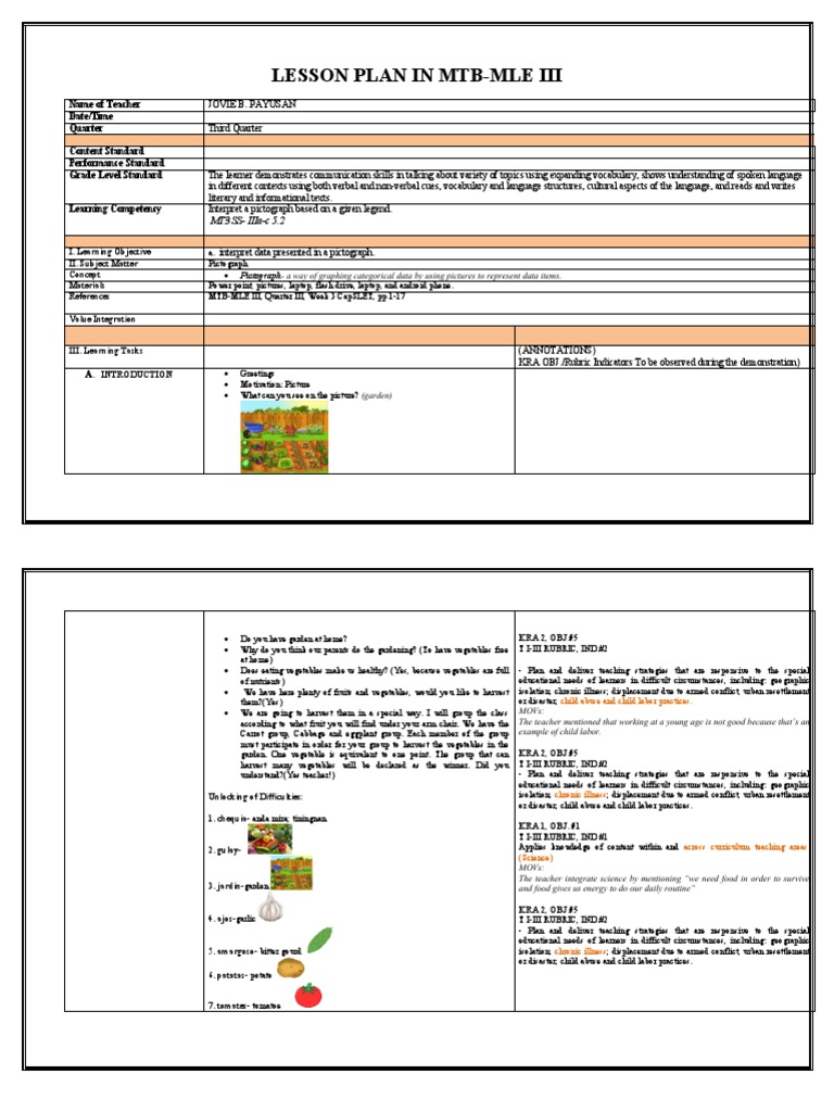 COT MTB Q3 W3 Pictograph | PDF | Learning | Teachers