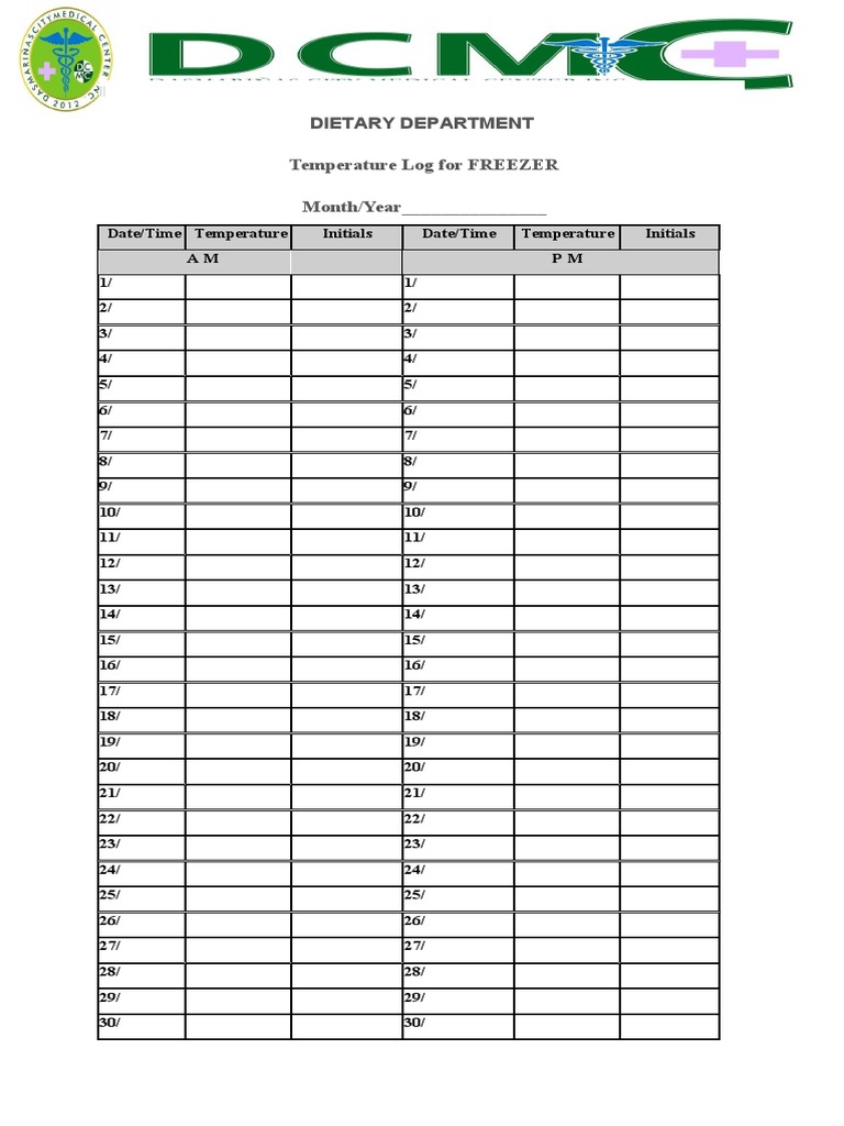 Tempreture Log Form - Freezer | PDF