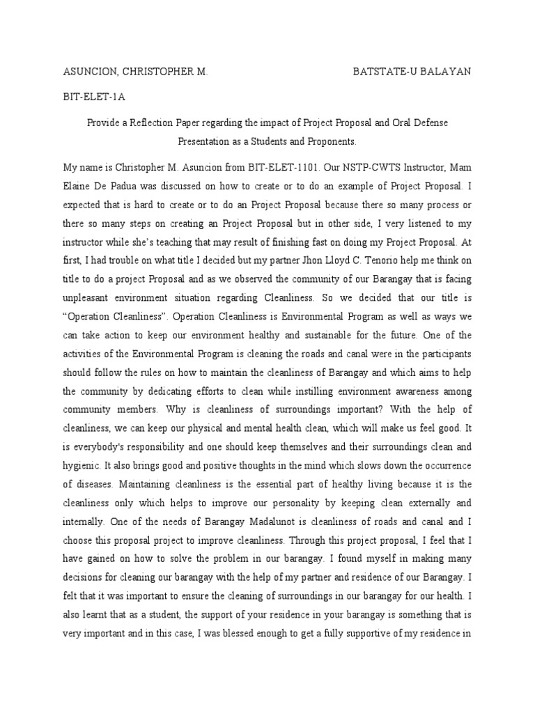 Reflection Paper About Project Proposal | PDF