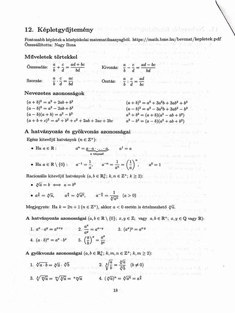 Képlet gyűjtemény | PDF