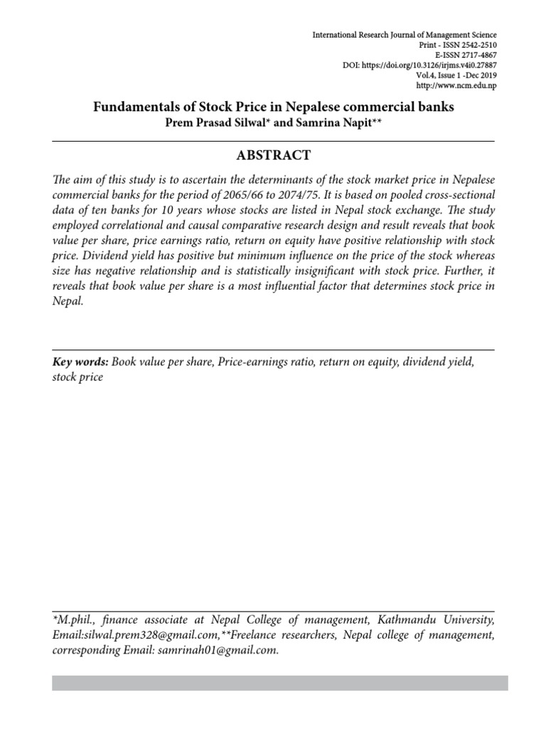 Fundamentals of Stock Price in Nepalese Commercial Bank Prem Silwal | PDF