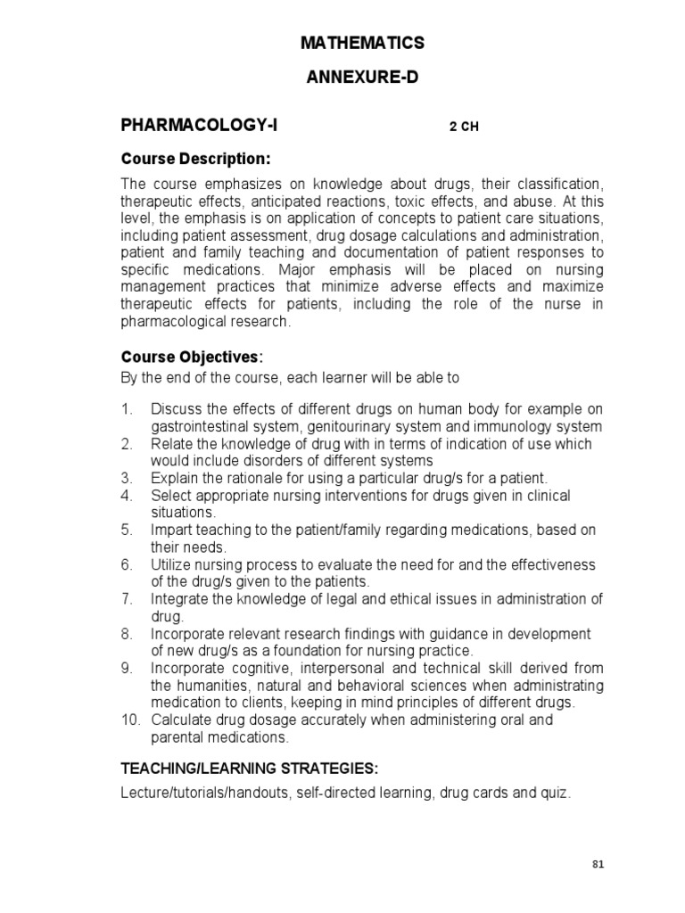 1 Pharmacology-I Course Grid | PDF