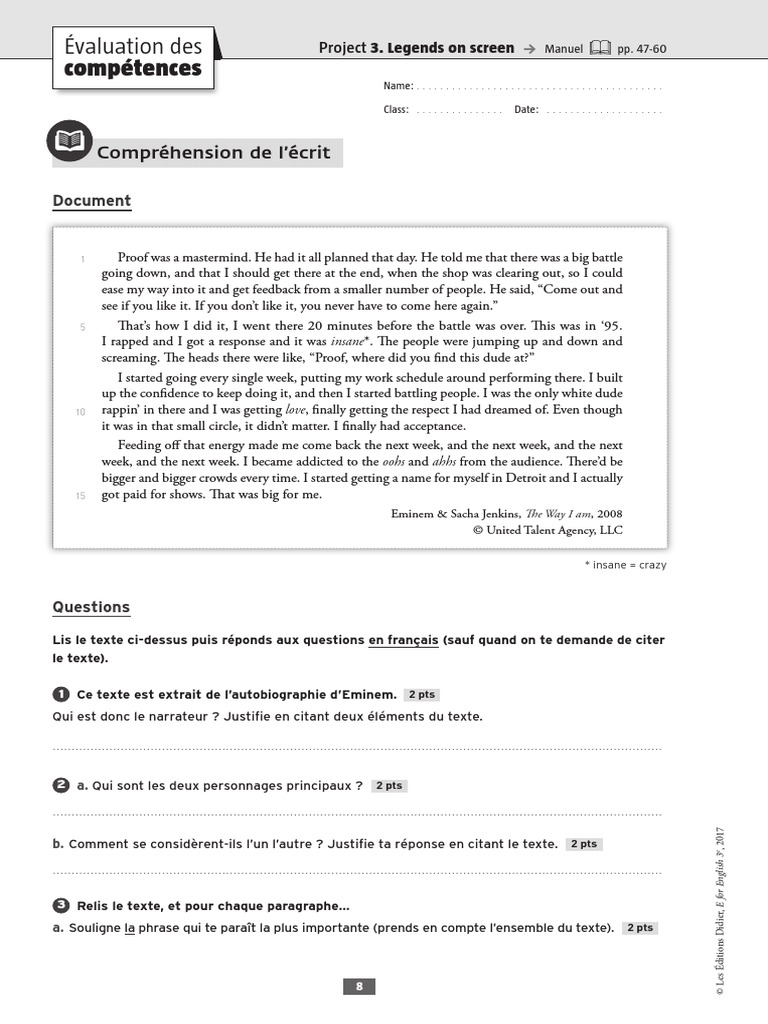 E4english 3e Eval Ce 3 | PDF