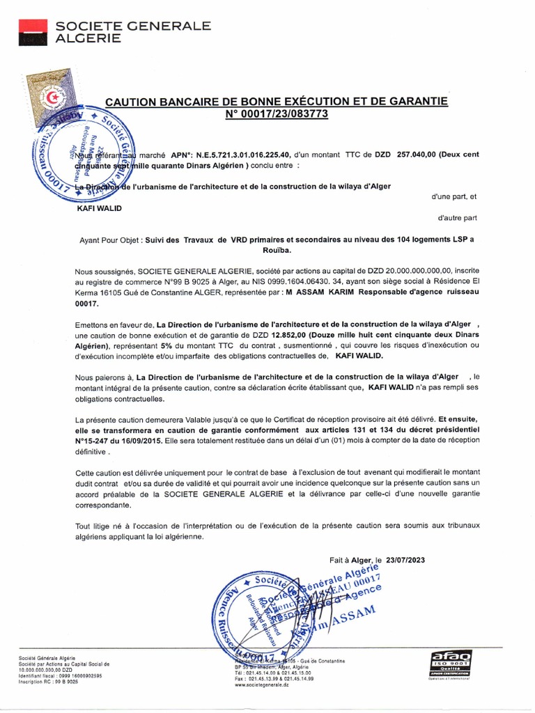 Caution Bancaire de Bonne Exécution Et de Garantie | PDF