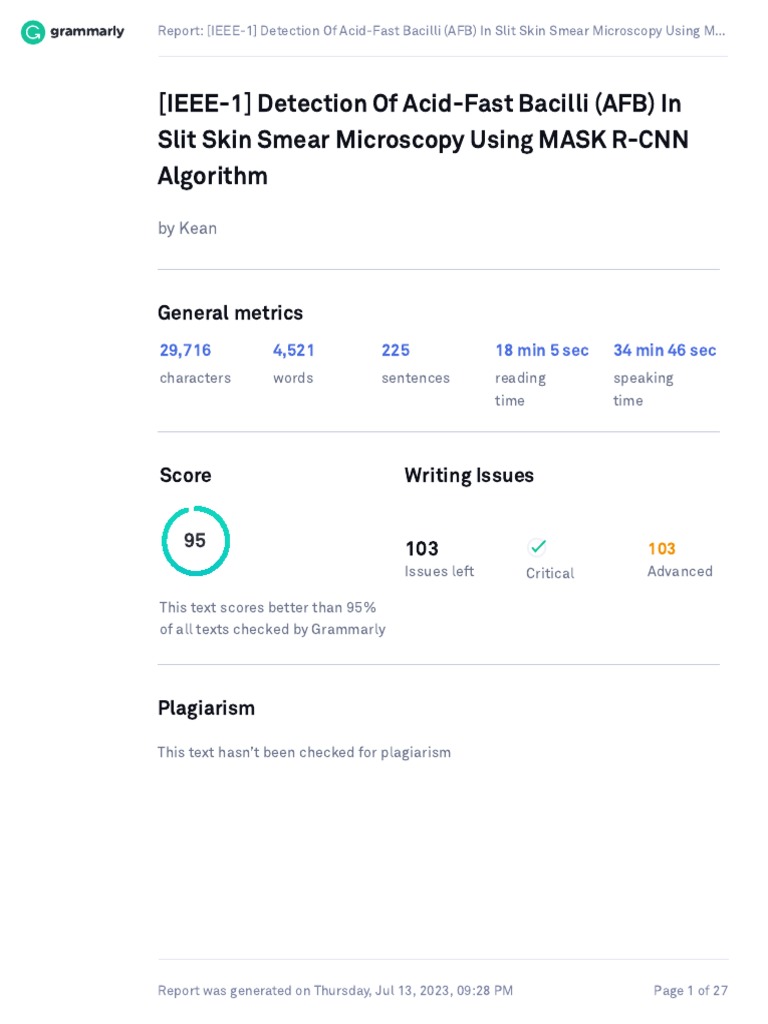 Grammarly Ieee 1 Detection Of Acid Fast Bacilli Afb In Slit Skin Smear Microscopy Using Mask