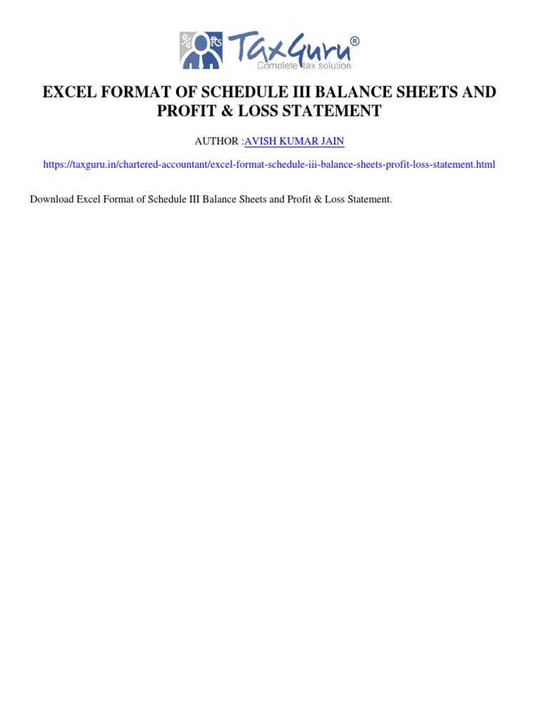 Schedule III Excel Formats Download | PDF