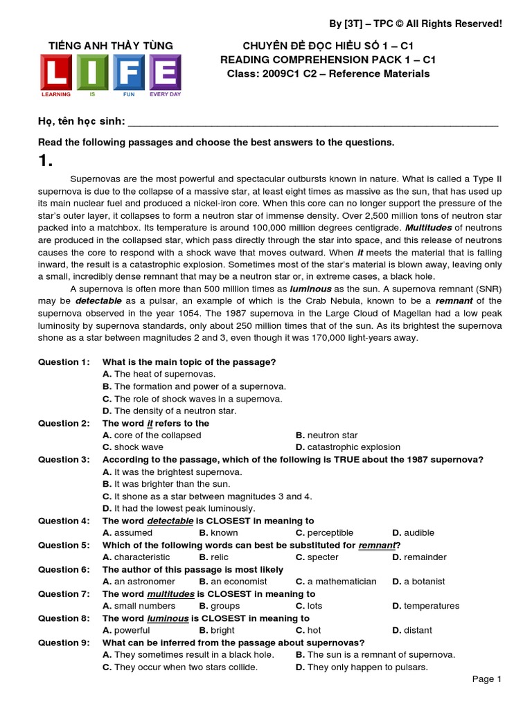 R - Reading Comprehension Pack 1 - C1 - P1-10 | PDF