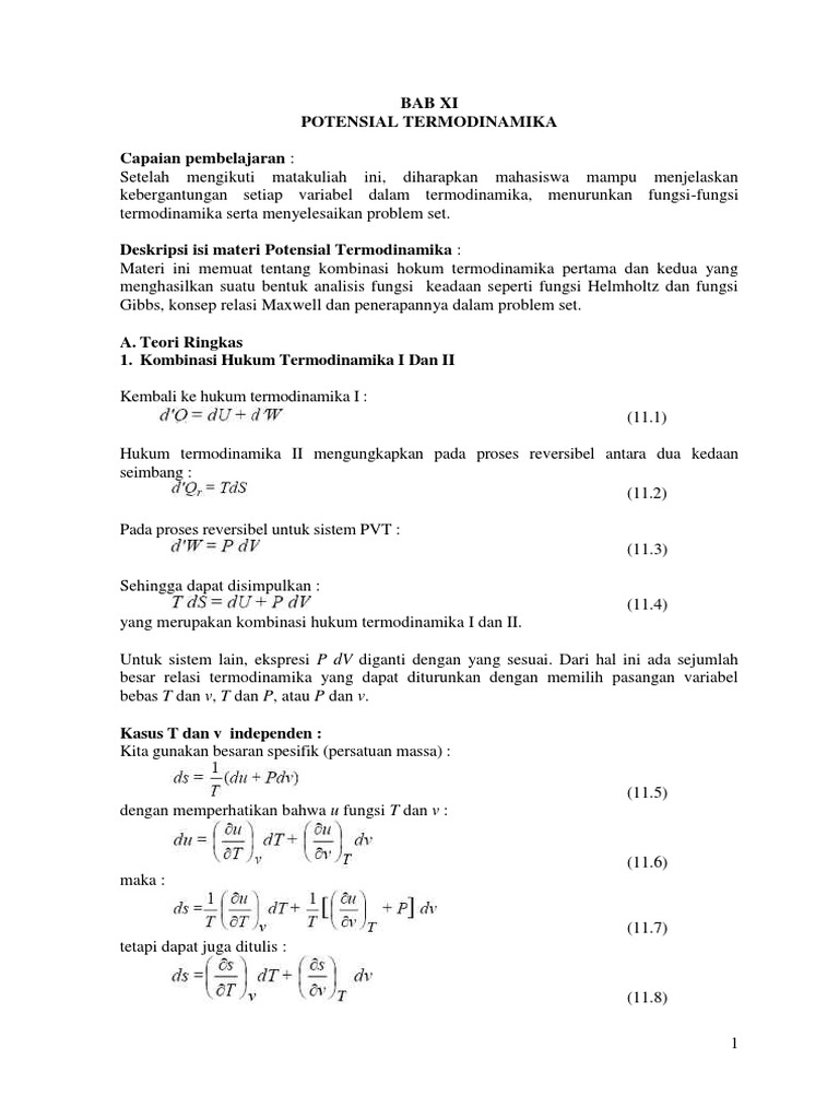 Modul 11 Potensial Termodinamika | PDF | Sains & Matematika